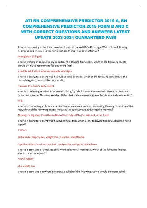 Ati Rn Comprehensive Predictor 2019 A Rn Comprehensive Predictor 2019 Form B And C With Correct