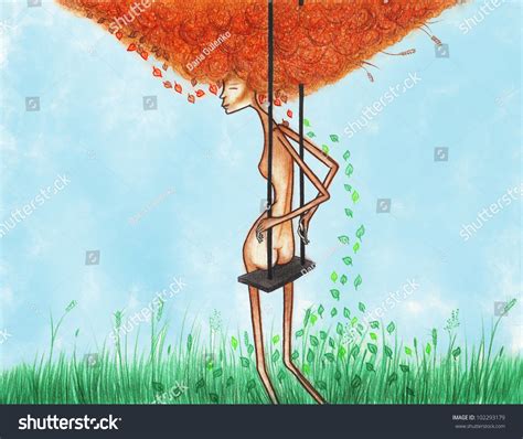 Naked Woman Sits On Swing Stock Illustration Shutterstock