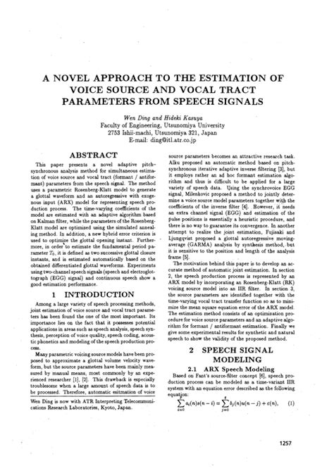 pdf a novel approach to the estimation of voice source and vocal
