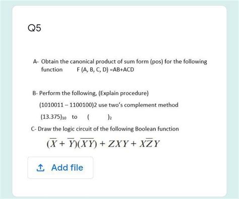 Solved Q A Obtain The Canonical Product Of Sum Form Pos Chegg Com
