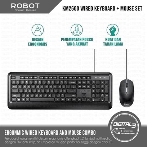 Jual Robot Km2600 Wired Usb Keyboard And Mouse Combo Set Anti Slip Ergonomic 1200dpi Splash