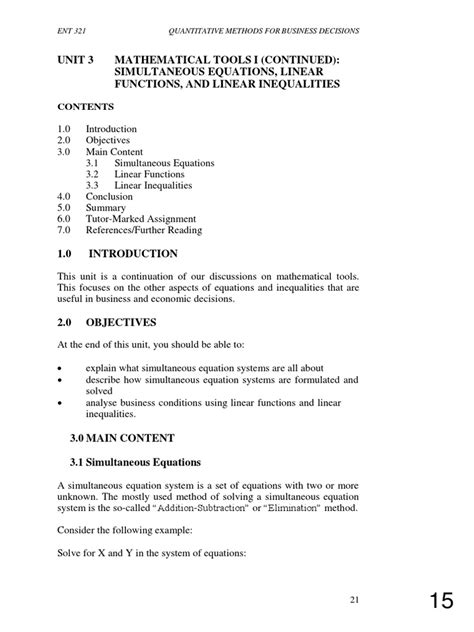 Chapter 3 Quantitative Method Fo Business Pdf Equations System Of Linear Equations