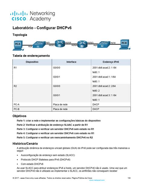 851 Lab Configure Dhcpv6 Pt Br Pdf Endereço De Ip Rede De