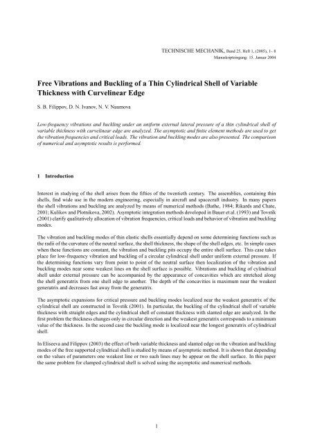 Free Vibrations And Buckling Of A Thin Cylindrical Shell Of Variable