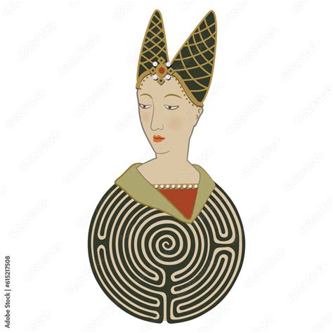 Ariadne As Medieval Princess Female Portrait And A Round Spiral Maze
