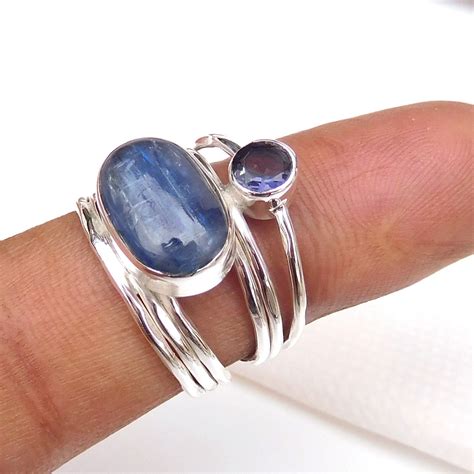 Kyanite Ring Kyanite And Iolite Ring 925 Sterling Silver Blue Etsy