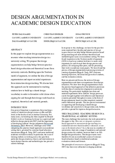 Pdf Design Argumentation In Academic Design Education