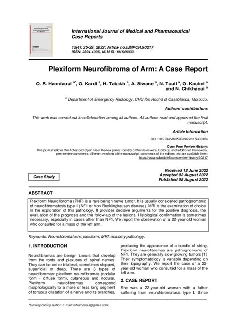 Pdf Plexiform Neurofibroma Of Arm A Case Report