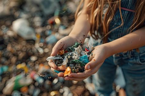 Unrecognizable Girl Showing Garbage She Has Collected Premium Ai Generated Image