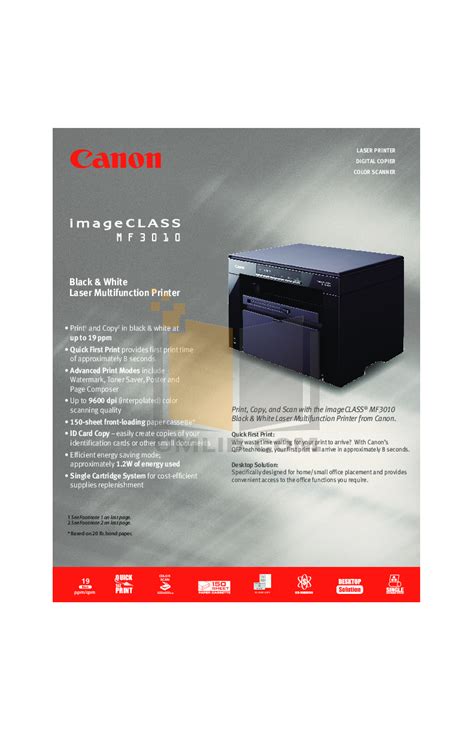 Download Free Pdf For Canon Imageclass Mf3010 Multifunction Printer Manual