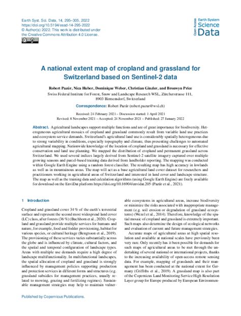 Pdf A National Extent Map Of Cropland And Grassland For Switzerland