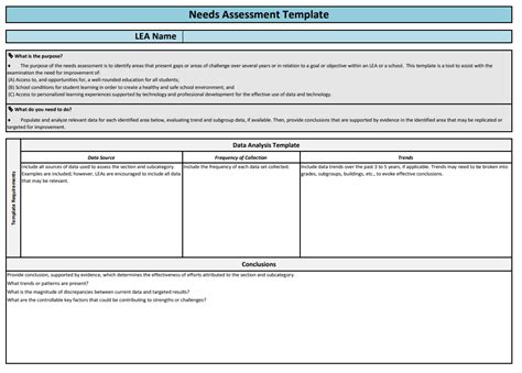 Needs Assessment Template Free Word Templates