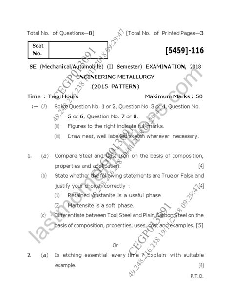 Semester 4 2018 November Engineering Metallurgy Em Pattern 2015 Pdf Steel Heat Treating