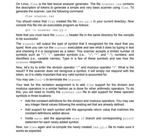 On Linux Flex Is The Fast Lexical Analyzer Generator The File