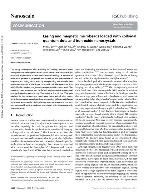 Pdf Lasing And Magnetic Microbeads Loaded With Colloidal Quantum Dots