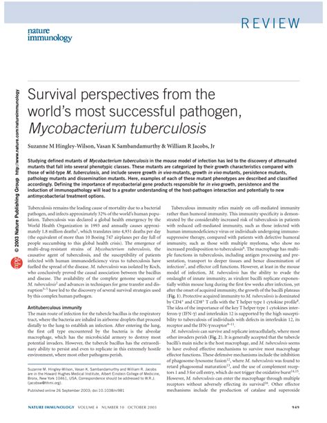 Pdf Survival Perspectives From The Worlds Most Successful Pathogen Mycobacterium Tuberculosis