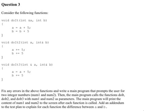 Solved Question 3 Consider The Following Functions Void