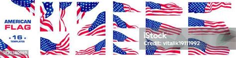 American Flag Icon Set Flat Style Stock Illustration Download Image