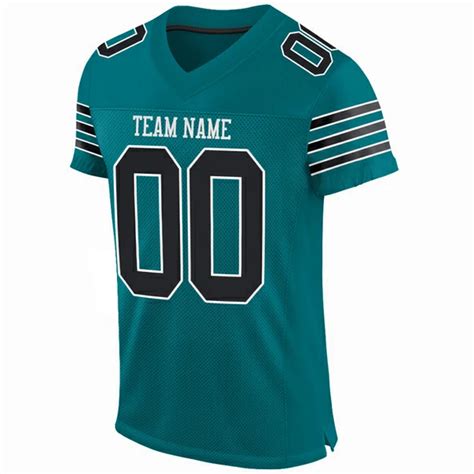 Custom Teal Black White Mesh Authentic Football Jerseywincustom
