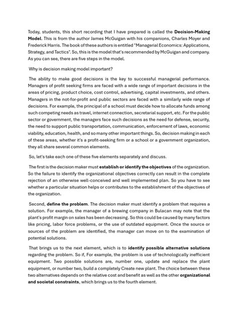 Decision Making Model Transcription Pdf