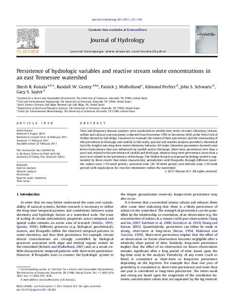 Pdf Persistence Of Hydrologic Variables And Reactive Stream Solute Concentrations In An East