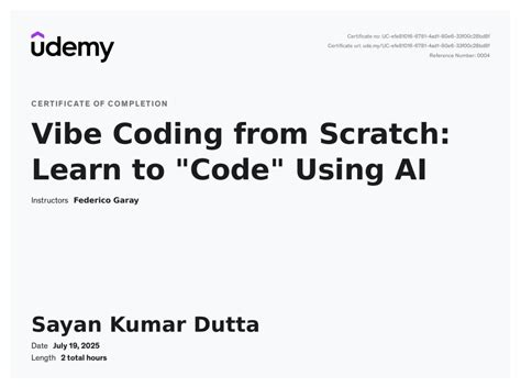 Course Completion Certificate For Vibe Coding From Scratch Learn To