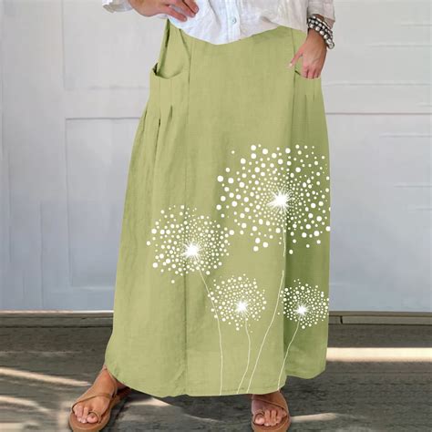 Absuyy Skirts For Women Long Plus Size Elastic Waistband Pleated