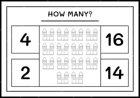 얼마나 많은 성 어린이용 게임 벡터 일러스트 레이 션 인쇄용 워크시트 프리미엄 벡터