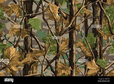 Vector Real Tree Hunting Camouflage Seamless Pattern Texture Camo