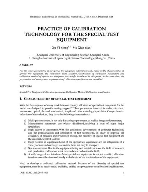 Practice Of Calibration Technology For The Special Test Equipment Pdf