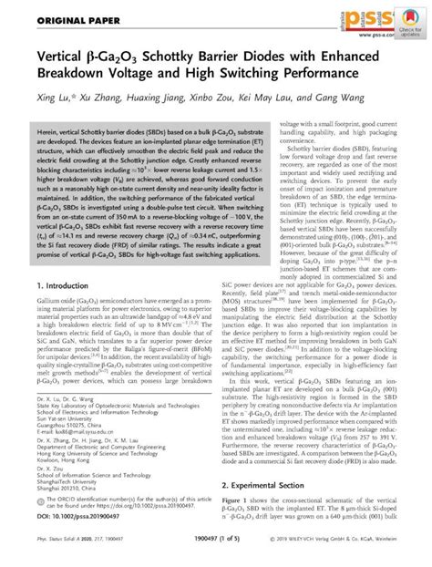 Pdf Vertical β‐ga2o3 Schottky Barrier Diodes With Enhanced · 2020 4 24 · Vertical β Ga 2o