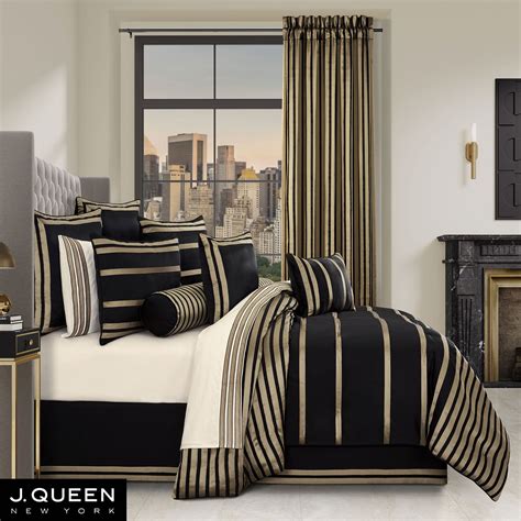 Calvari Ii Black And Gold Striped Comforter Set Luxury Bedding By J