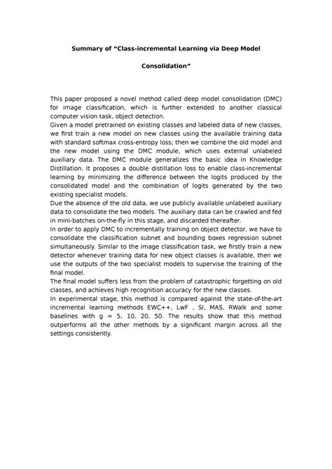 Summary Of Class Incremental Learning Via Deep Model Consolidation” Given A Model Pretrained