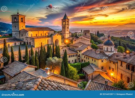 Assisi Italy City Map In Golden Colors In Retro Style Outline Map