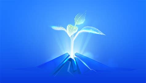 디지털 미래 스타일의 식물 성장 젊은 성장은 힘과 파괴 할 수없는 개념 인 땅을 뚫습니다 밝은 효과가있는 어두운 밤 배경에