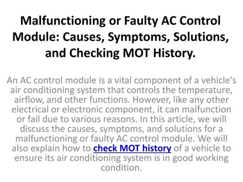 Ppt Malfunctioning Or Faulty Ac Control Module Causes Symptoms
