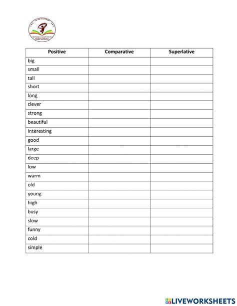 Degrees Of Comparision Worksheet Adjectives Exercises Degrees Of