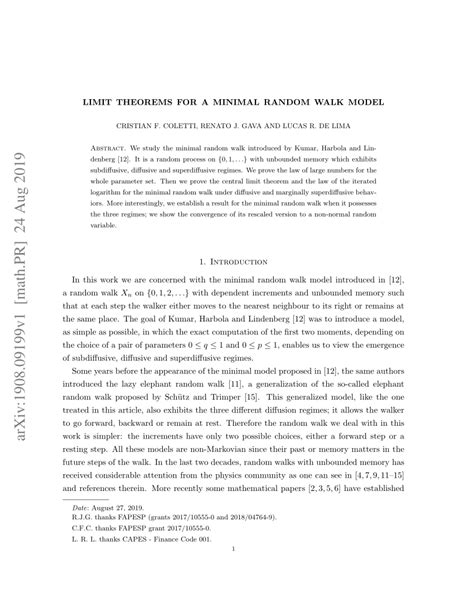 Pdf Limit Theorems For A Minimal Random Walk Model