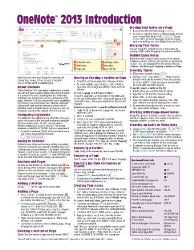 Onenote 2013 Introduction Quick Reference Guide Cheat Sheet Of Instructions Tips And Shortcuts