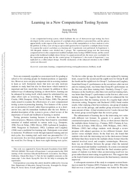 Pdf Learning In A New Computerized Testing System