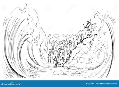 Pencil Drawing Moses Leads The People Across The Sea Stock