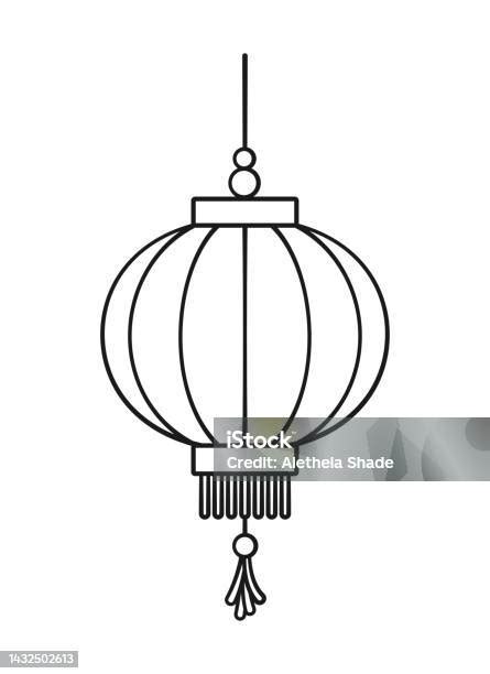 중국 축제 매달려있는 등불 만화 개요 벡터 일러스트레이션 전통적인 새해 아시아 빨간 램프 아이들을위한 색칠 공부 책 페이지 활동 워크 시트 공휴일에 대한 스톡 벡터 아트 및