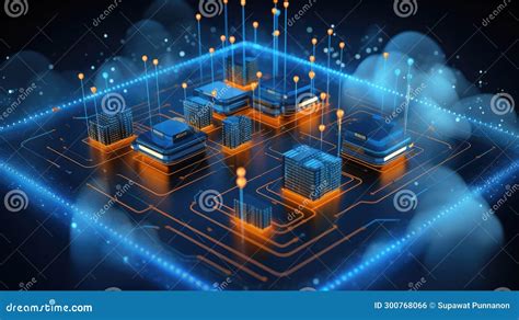 Digital Fortress Of Cybersecurity 3d Graphic With Encrypted Factory Datastreams Stock