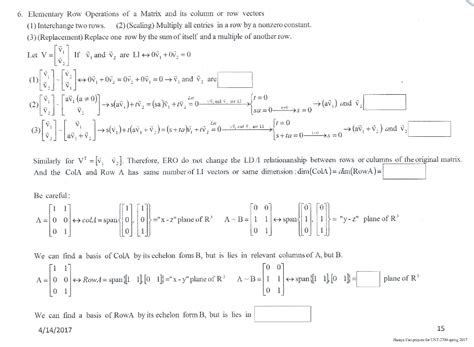 Solved Elementary Row Operations Of A Matrix And Its Column