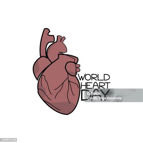 세계 심장의 날 인간의 심장 이미지와 테마 글자 인간의 해부학 및 건강 엽서 포스터 또는 정보 책자 벡터 개요 일러스트를 만들 수 있습니다 9월에 대한 스톡 벡터 아트 및