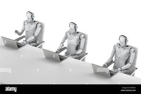 3d rendering humanoid robot working with headset and notebook Stock Photo - Alamy