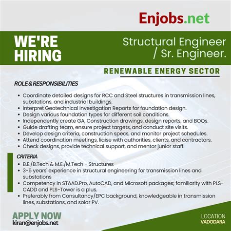 Structuralengineer Engineeringjobs Jobsinvadodara Renewableenergysector