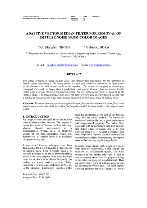 Pdf Adaptive Vector Median Filter For Removal Of Impulse Noise From