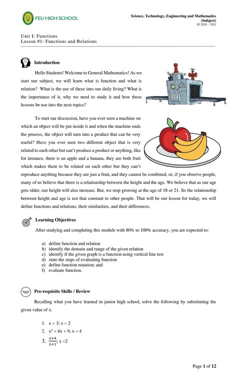 Solution Lesson 1 1 Basic Concepts Of Function Study Guide Studypool