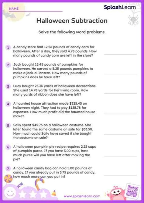 Subtract Decimal Numbers With Upto 2 Decimal Place Halloween Word